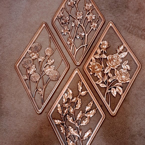 Syroco, Inc. | Wall Decor | Set Of 4 Midcentury Modern Floral Wall ...